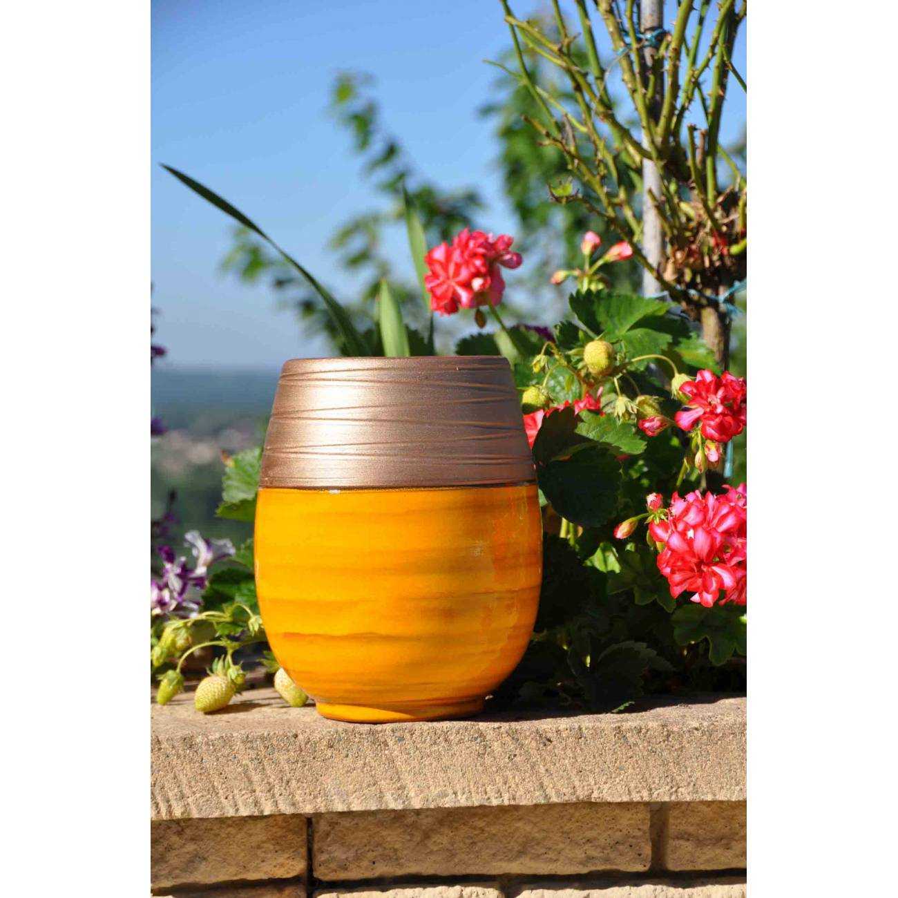 Pot bas coupe ou vasque ronde Mélilo Jaune Bronze Ibiza Sunshine