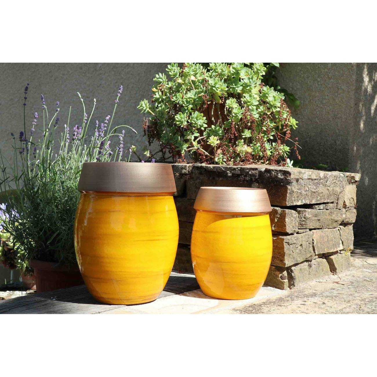 Pot bas coupe ou vasque ronde Mélilo Jaune Bronze Ibiza Sunshine
