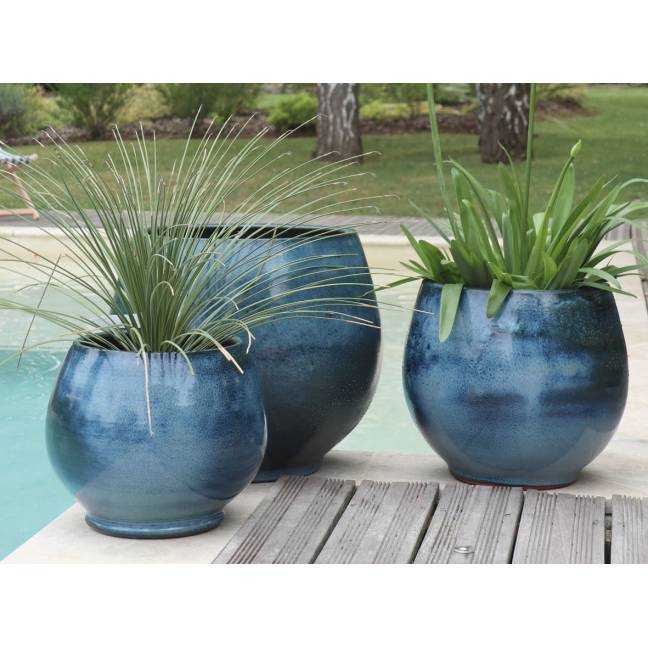 Pot rond large et profond sur plateforme nuances de bleu - Bahia Blue Wave